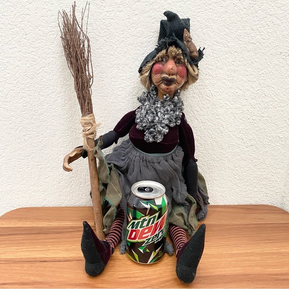 Holiday | Vintage Kasma Halloween Witch Doll With Broom Posable Hanging ...